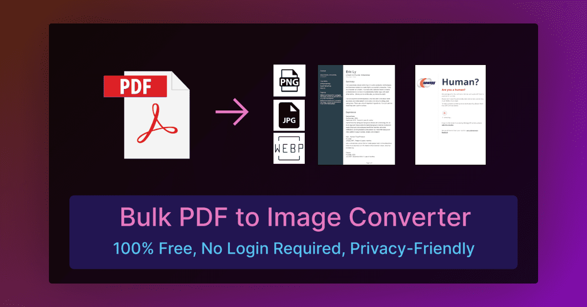 Bulk PDF to Image Converter - Free, No Login, Privacy Friendly